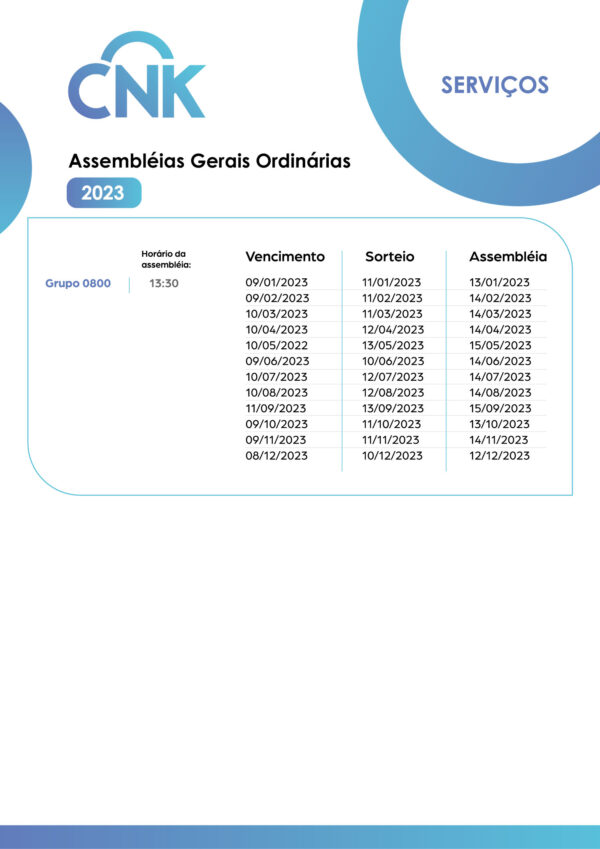 Calendário de Assembléias – Consórcio Nacional CNK